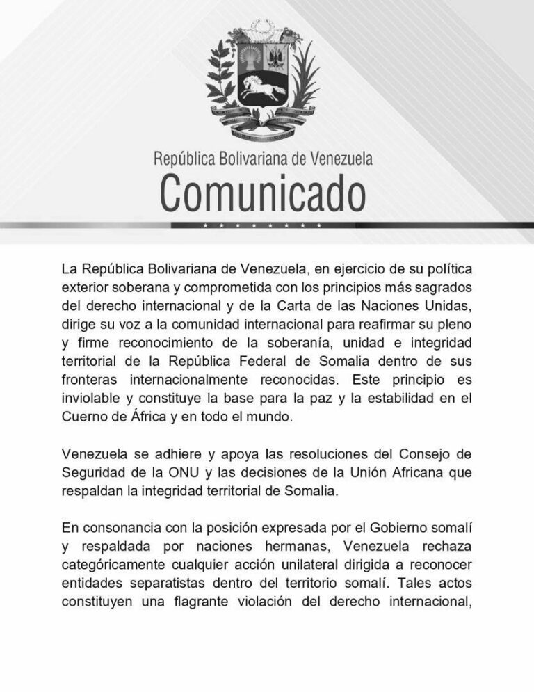 Venezuela defiende soberanía de Somalia y condena separatismo | Diario ...